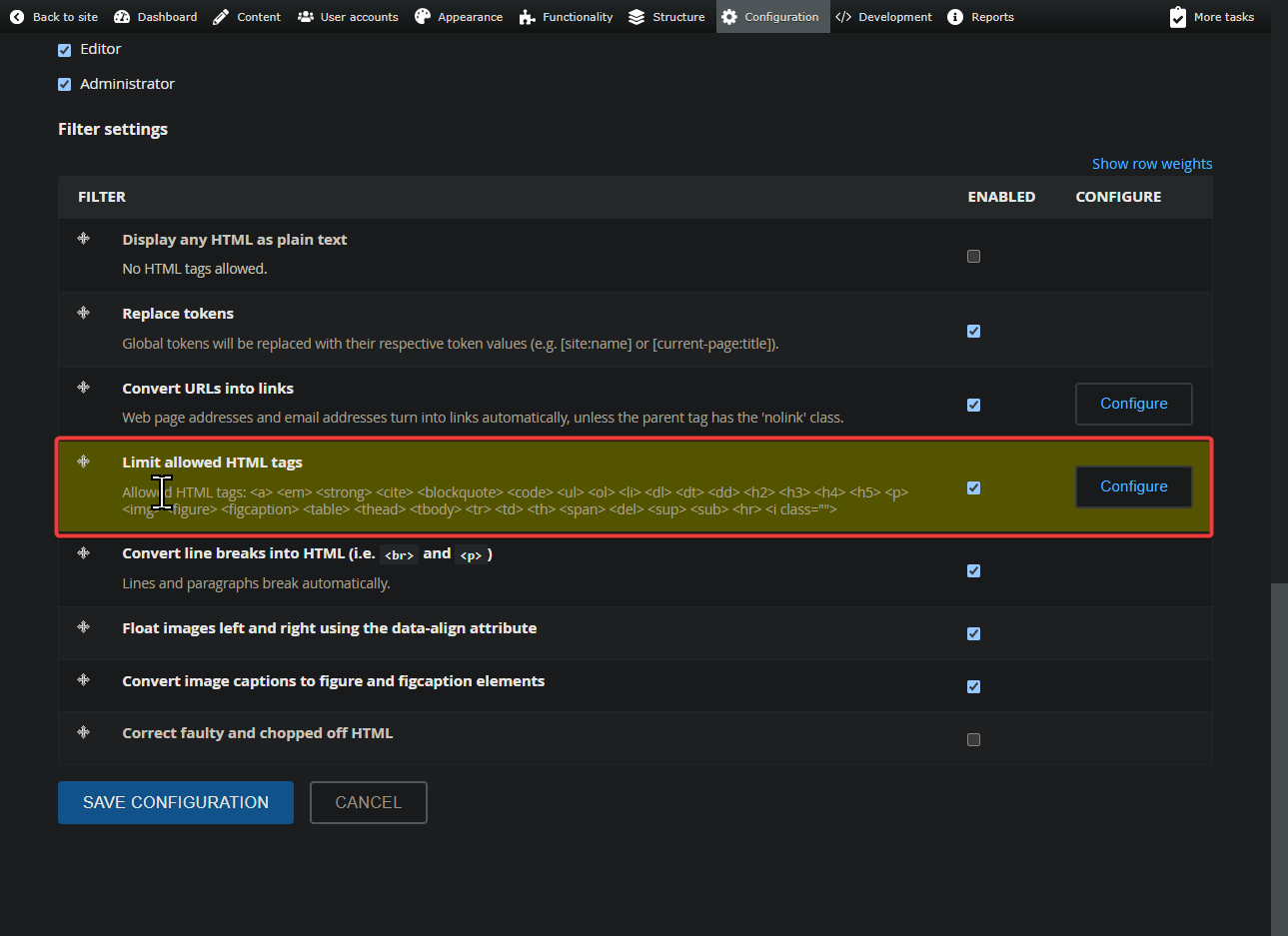 Labels strip out HTML but help text says certain tags are allowed · Issue #206 · backdrop ...