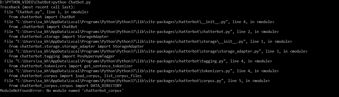 Not able to install chatterbot-corpus library using pip command ...
