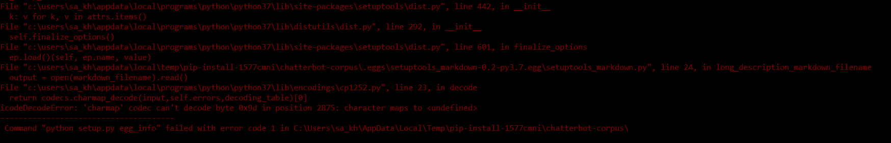 Not able to install chatterbot-corpus library using pip command ...