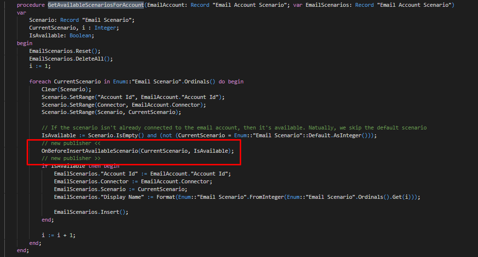 [Event Request] for GetAvailableScenariosForAccount function in codeunit 8892 "Email Scenario ...