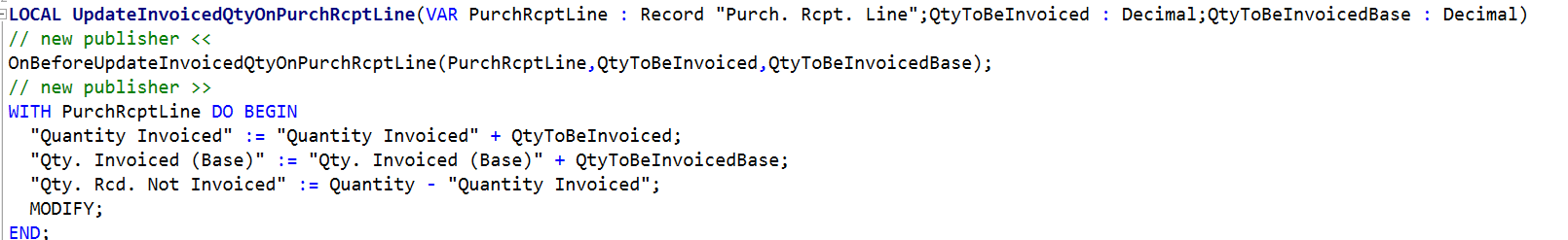 Publisher request for OnBeforeUpdateInvoicedQtyOnPurchRcptLine in Codeunit 90 for ...