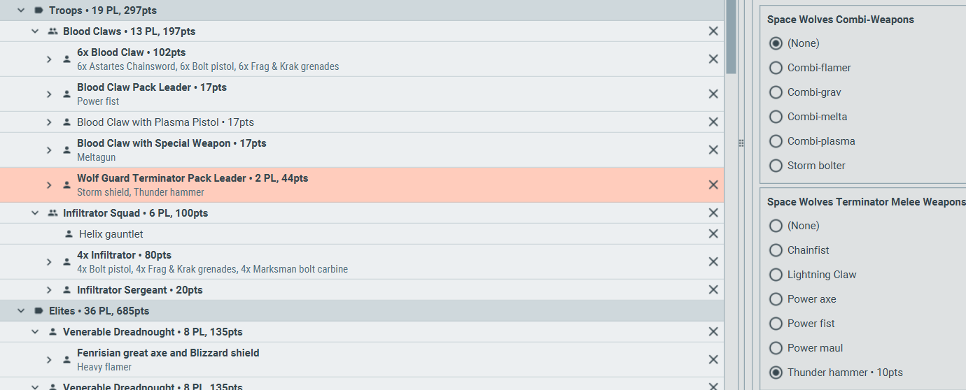 Spacewolves Worlf guard Terminator pack leader thunder hammers should be free not +10pts for a ...