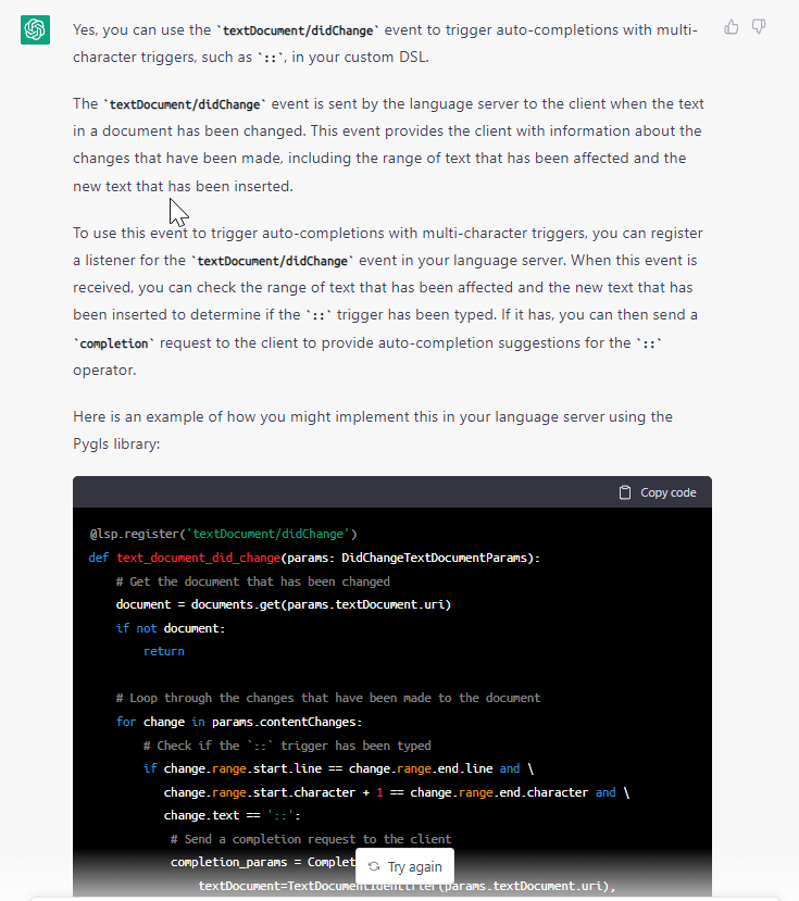 Multi-character trigger · Issue #271 · openlawlibrary/pygls · GitHub