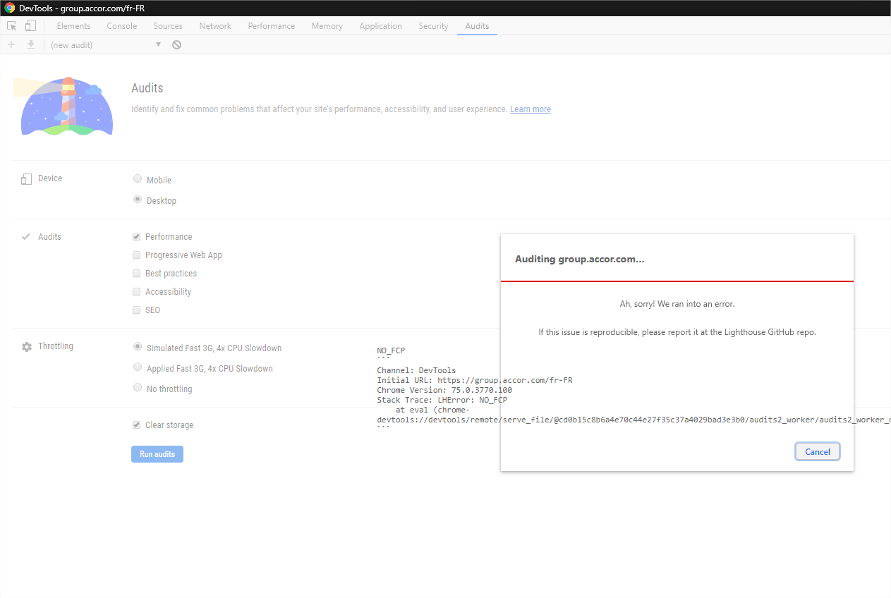 Error auditing a site in Mobile mode (and sometimes in Desktop) · Issue #9318 · GoogleChrome ...