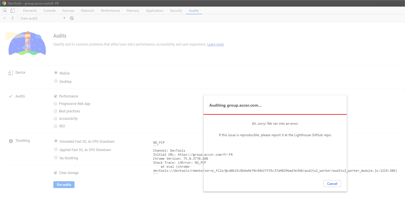 Error auditing a site in Mobile mode (and sometimes in Desktop) · Issue #9318 · GoogleChrome ...