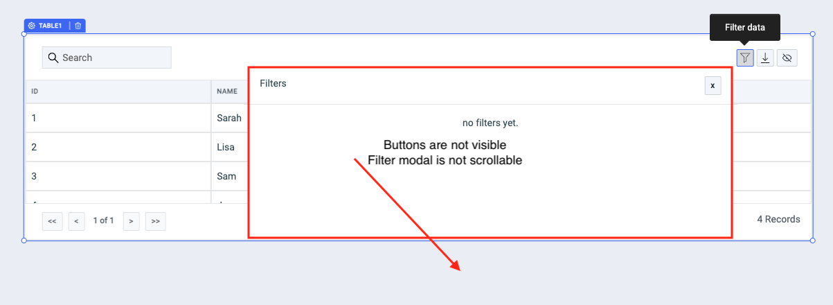 Table filter buttons are not visible. · Issue #5636 · ToolJet/ToolJet · GitHub