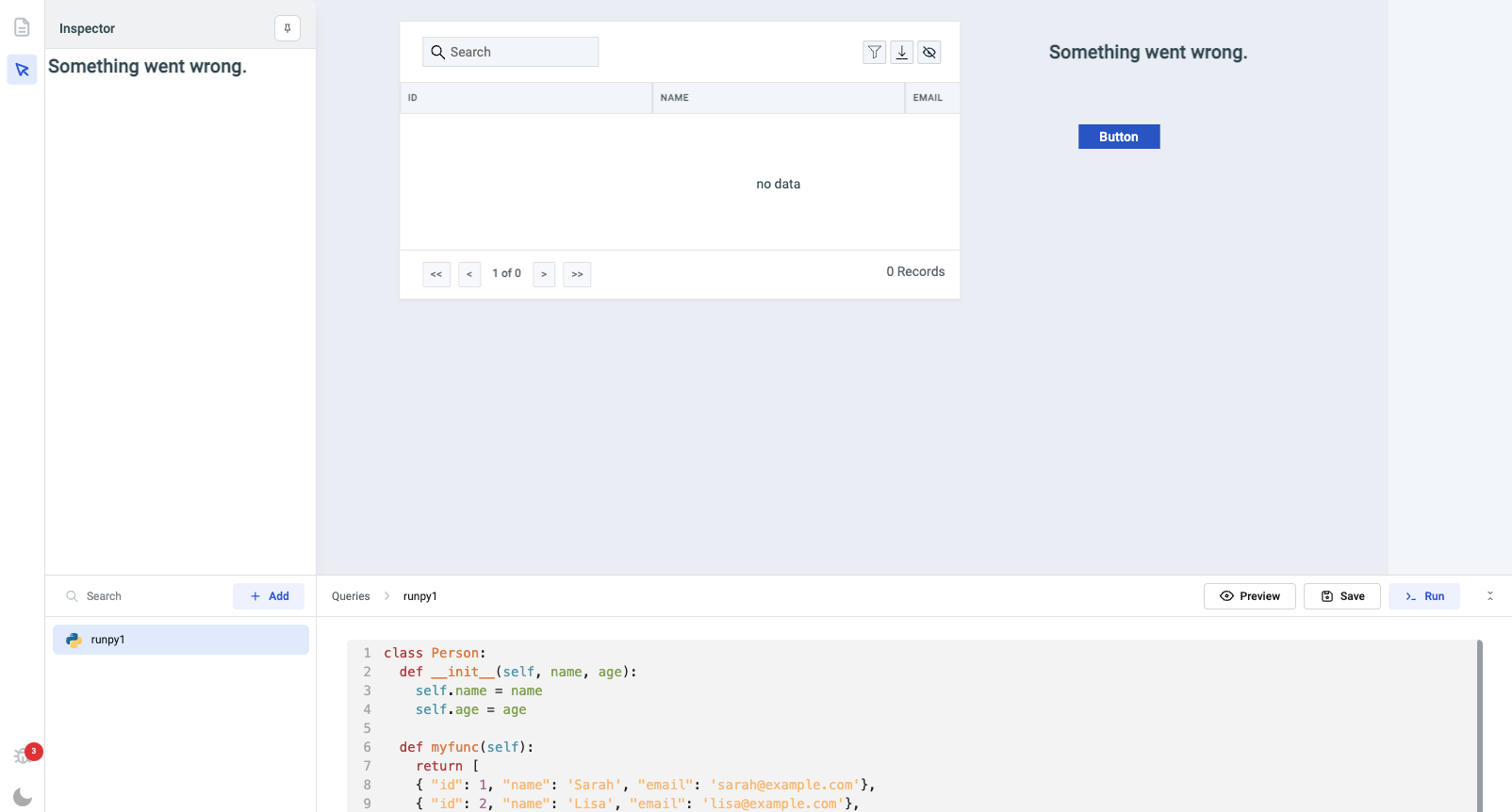 App Crash On Using Runpy Data To The Table · Issue 5952 · Tooljettooljet · Github
