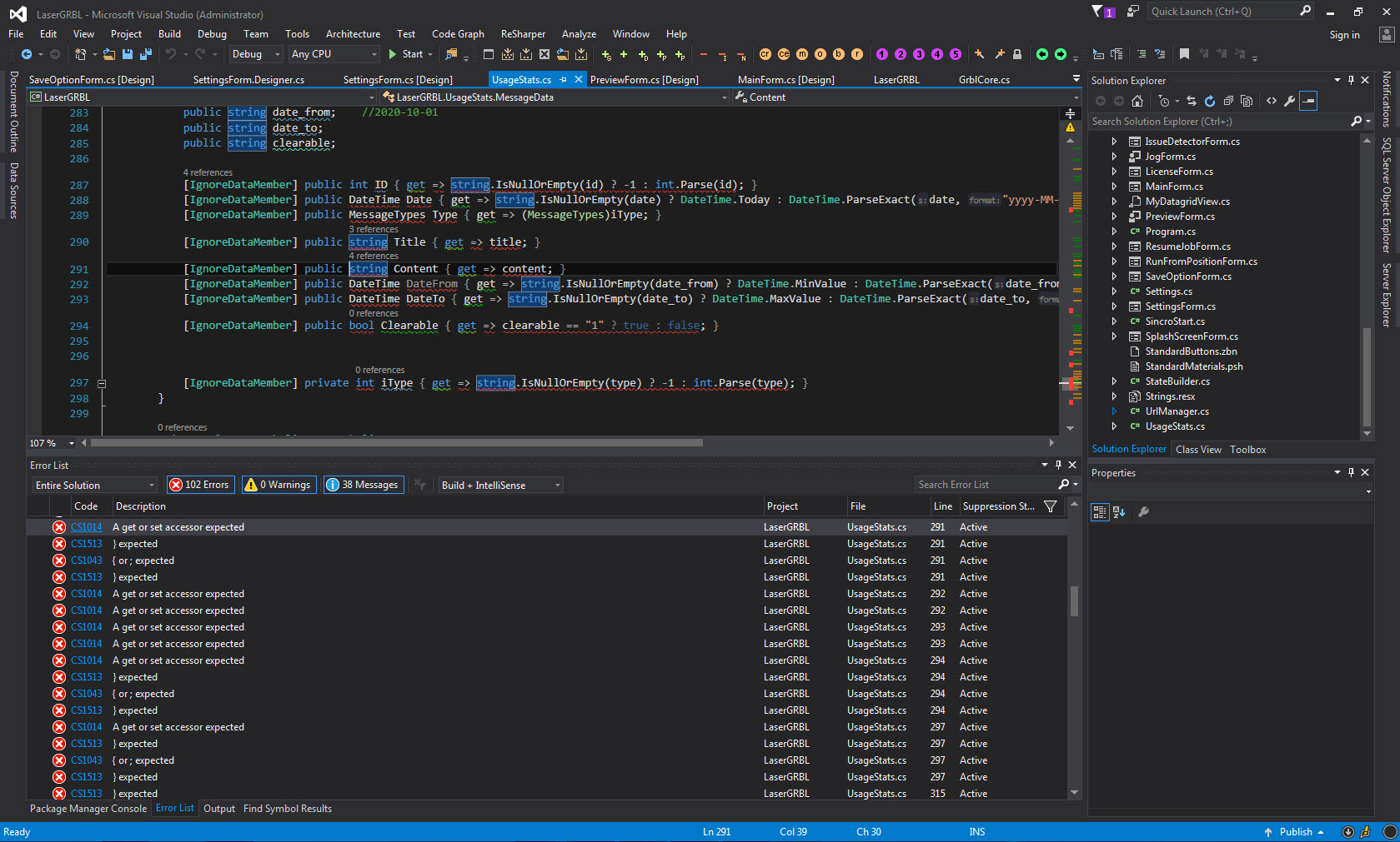 Displays a large number of program source errors when running by Visual ...