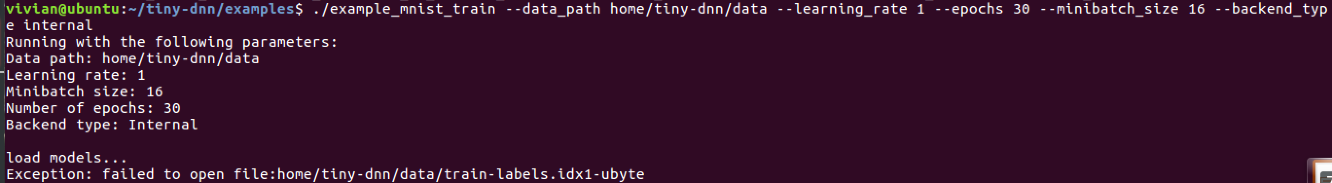 mnist example run failure after installation · Issue #779 · tiny-dnn/tiny-dnn · GitHub