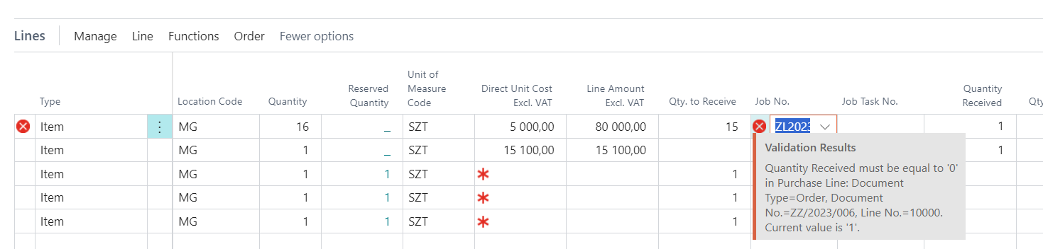 [BUG] Can not assign Job No to Purchase Line when the Purchase Order was generated by ...