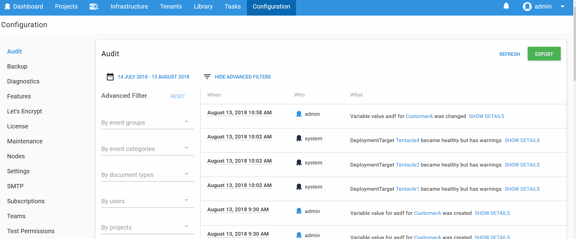 Audit Tenant Variable Document Type Filter Doesnt Show Events · Issue 4806 · Octopusdeploy