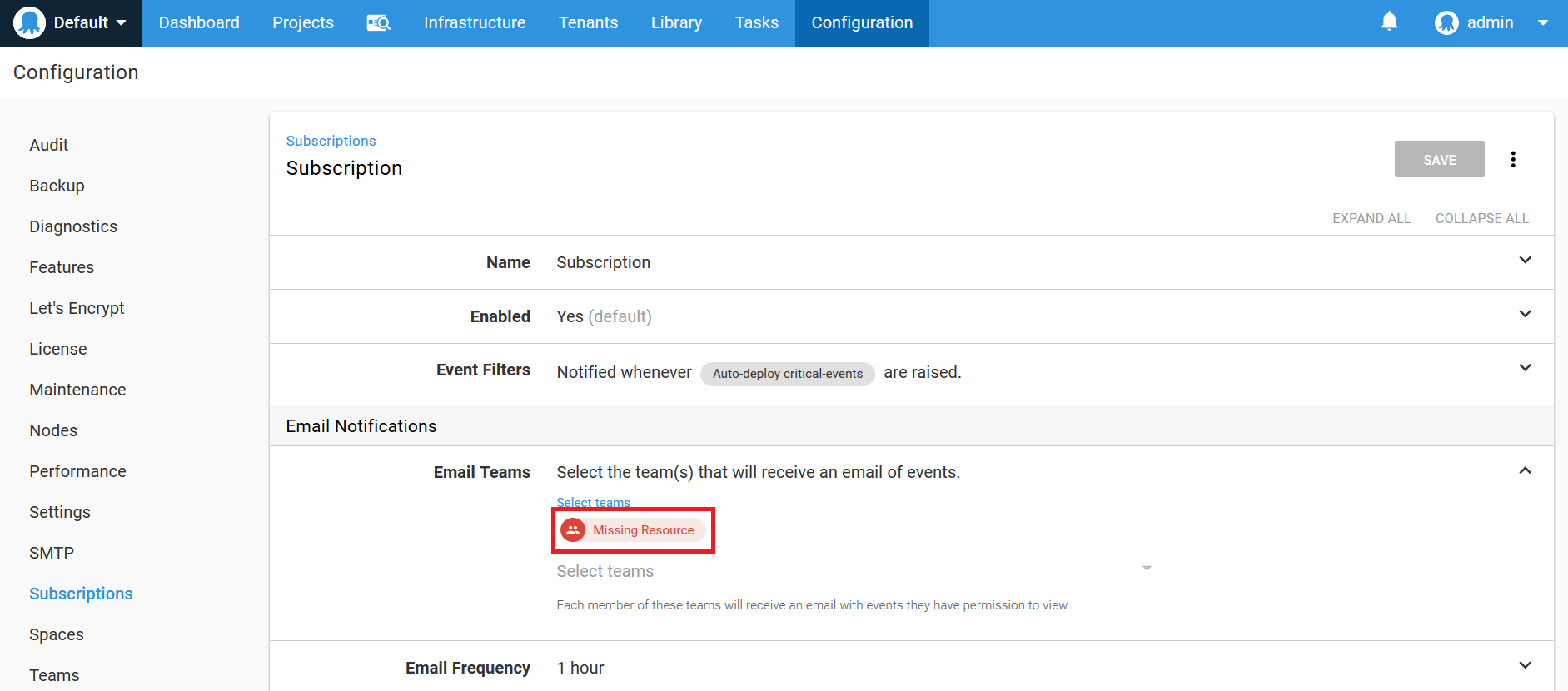 Deleting a team used in a subscription gives `Missing Resource` message in subscription · Issue ...