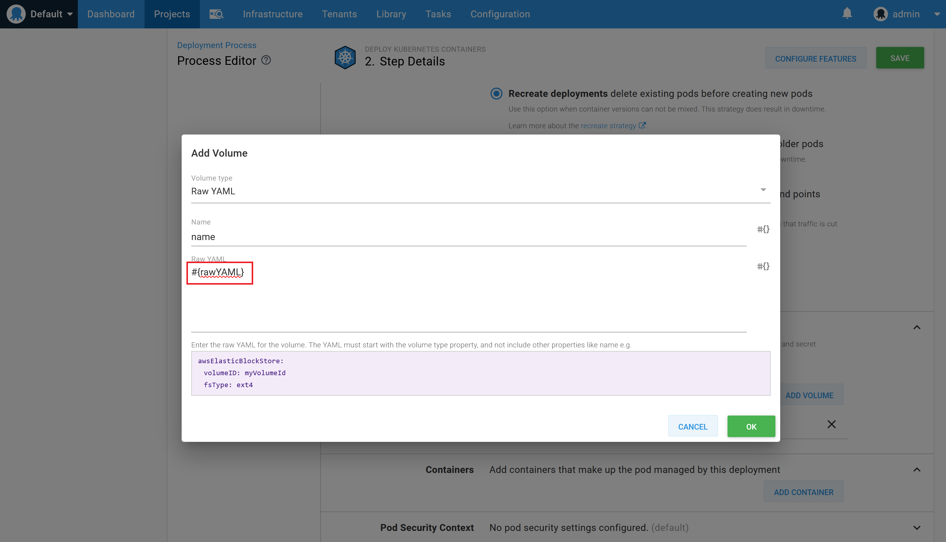 Bound Variable In Raw Yaml Volume Type Not Parsed When Saving Kubernetes Step · Issue 6099