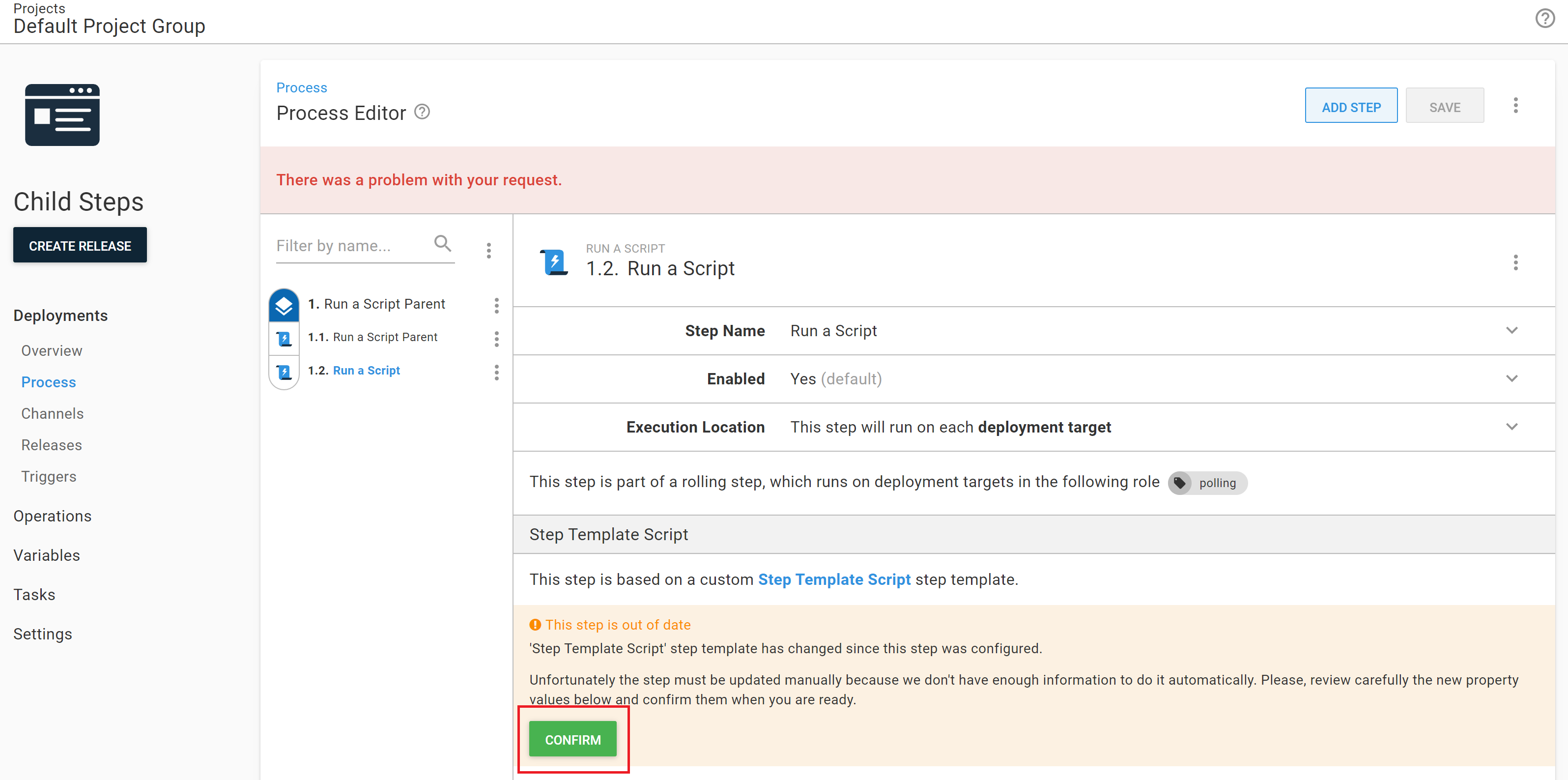 Child step based on custom template can't be updated if it has a variable run condition · Issue ...