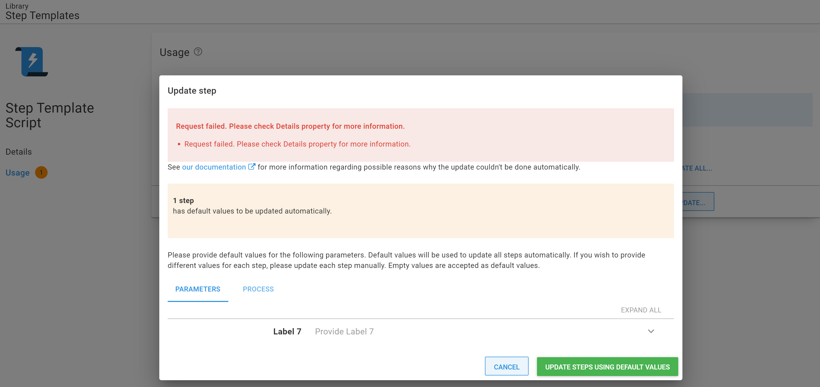 Child step based on custom template can't be updated if it has a variable run condition · Issue ...