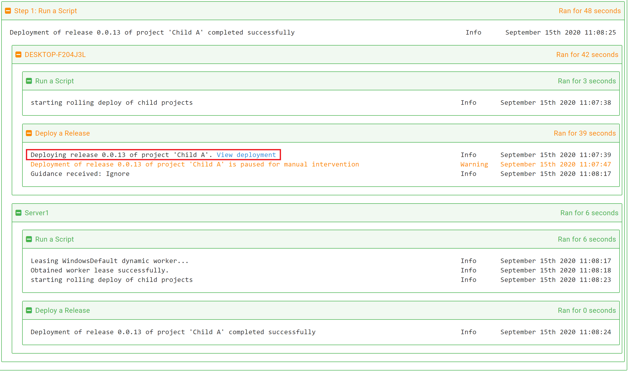 Rolling Deploy a Release steps don't continue to next targets if any manual intervention or ...