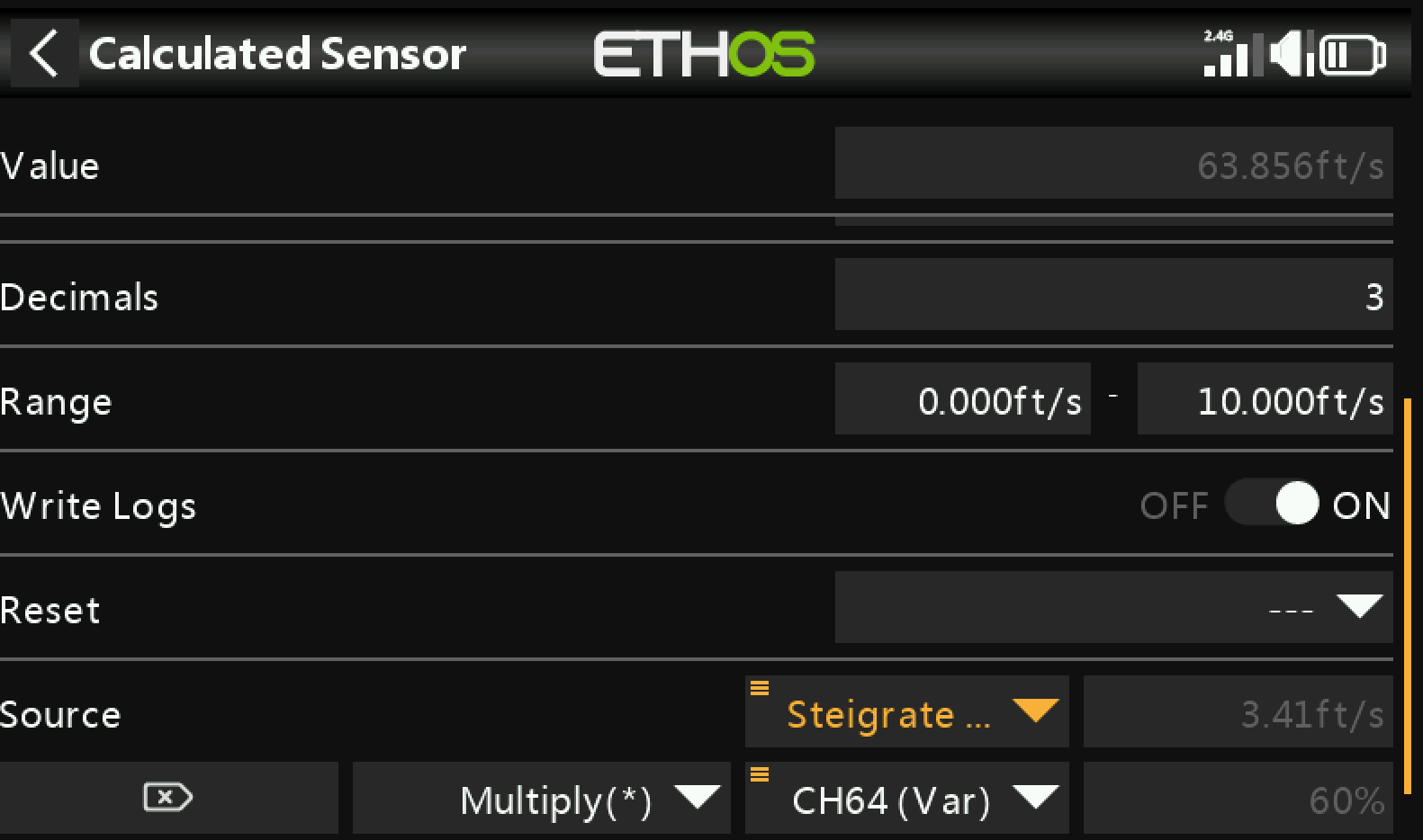 Vertical speed telemetry values show only as 1 second (climb, decent) rate (m/ps, f/ps etc ...