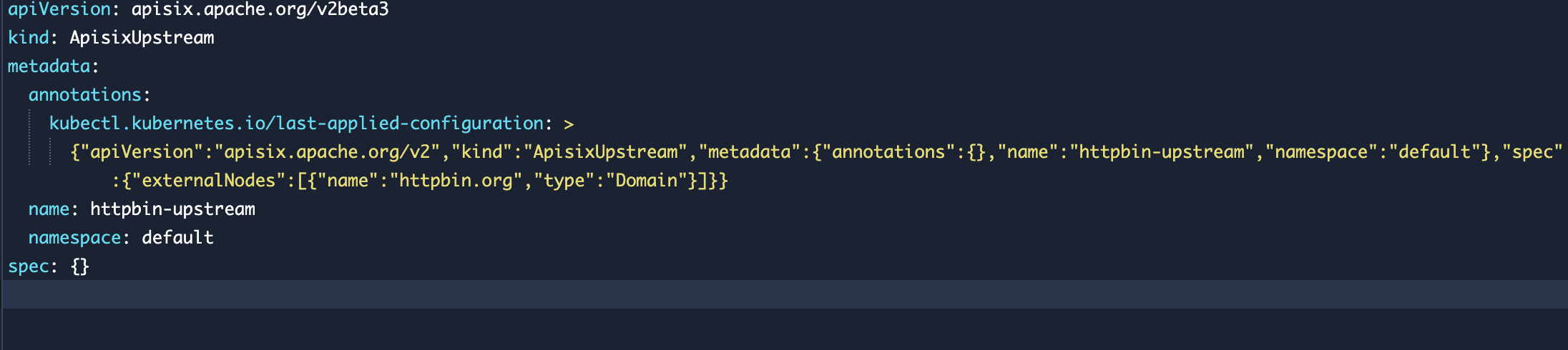 bug: Empty spec object after applying ApisixUpstream with external service · Issue #1887 ...