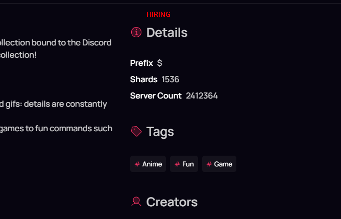 A new Looking-for/hiring section in the bot page · Issue #843 · top-gg/issues · GitHub