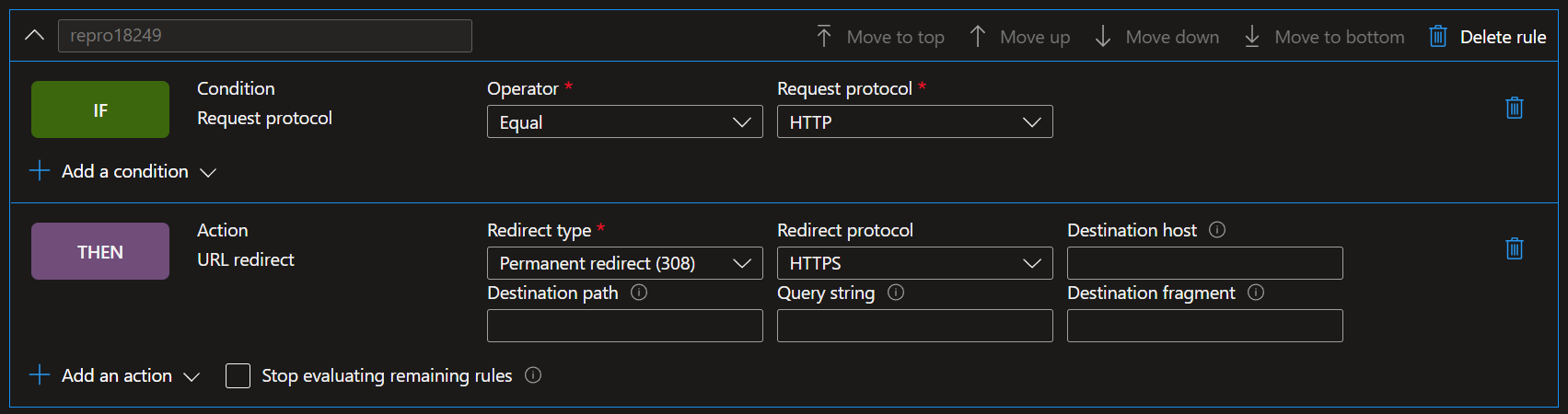 azurerm_cdn_frontdoor_rule doesn't allow an empty 'destination_hostname' field · Issue #18249 ...