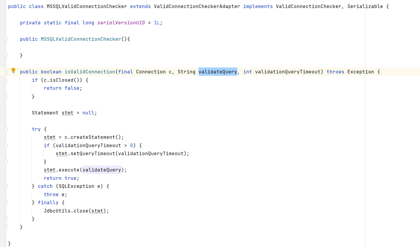 SQLServer的链接检查MSSQLValidConnectionChecker类缺少默认的查询语句 · Issue #4324 · alibaba/druid · GitHub