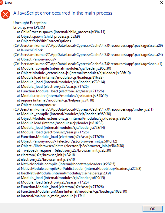 Show better error message when permissions are not properly set for Cache folder in Cypress ...
