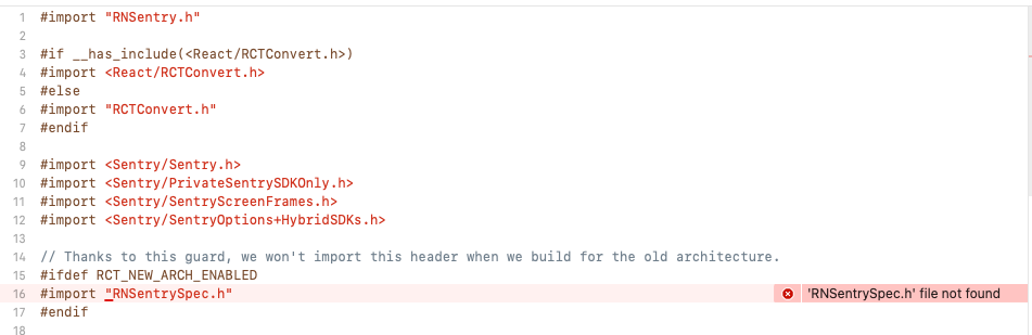 Xcode build failing: 'RNSentrySpec.h' file not found · Issue #2911 ...