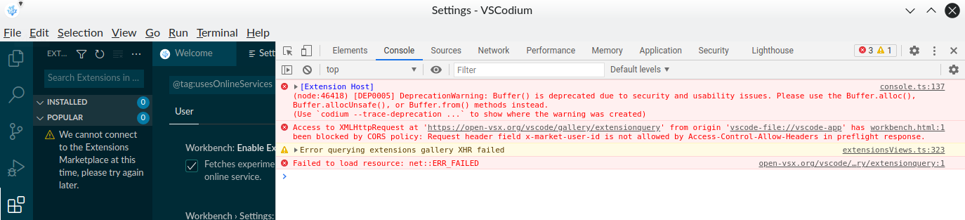 [1.58] Extension marketplace not working · Issue #746 · VSCodium/vscodium · GitHub