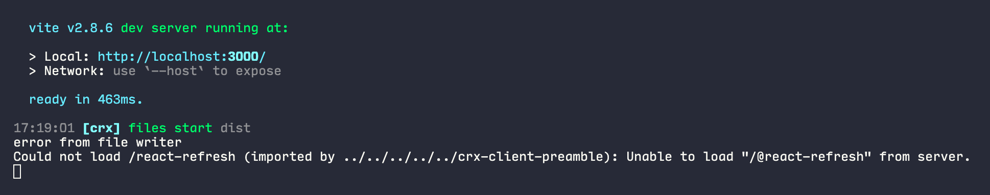 Error from file writer: Could not load /react-refresh · Issue #255 · crxjs/chrome-extension ...