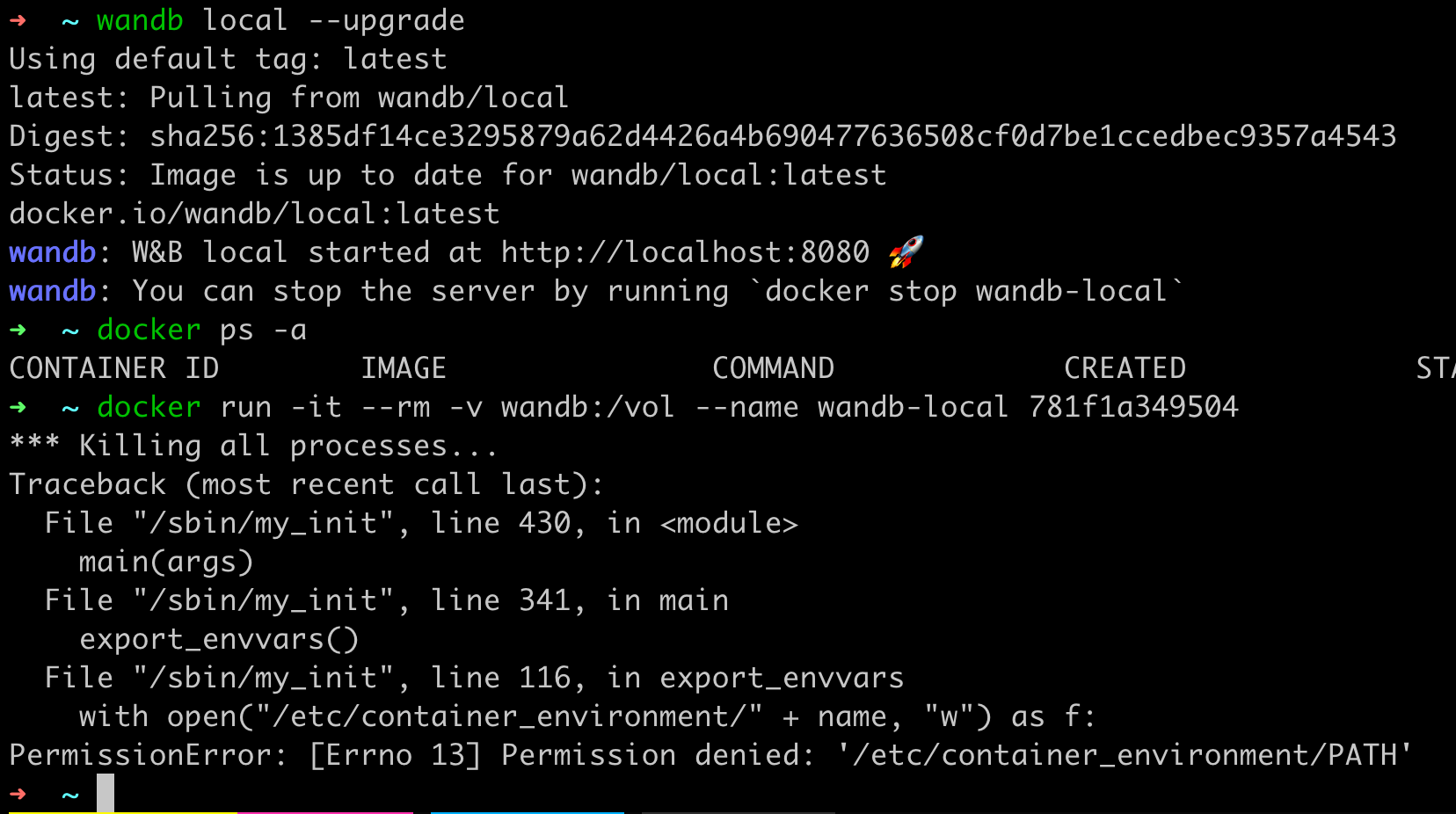 [CLI] Failed to start wandb/lcoal image · Issue #2883 · wandb/wandb · GitHub