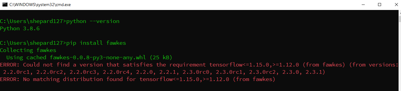 Could not find a version that satisfies the requirement tensorflow==1. ...
