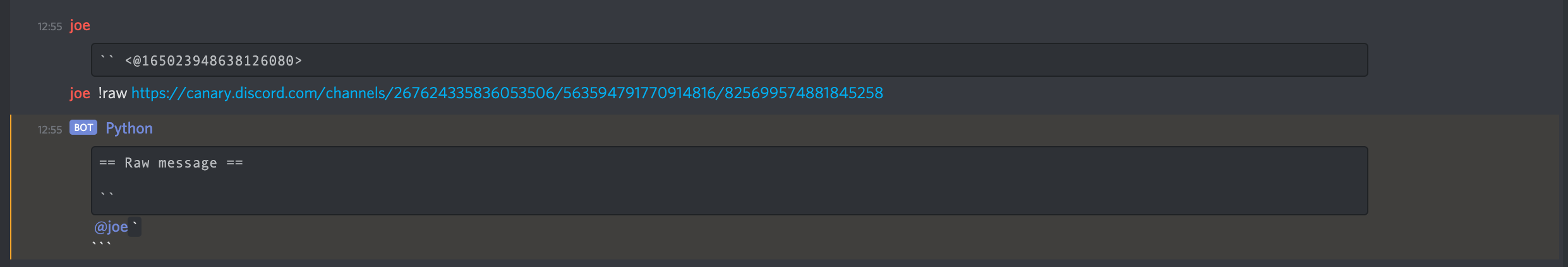 Filter bypass in !raw command, can make the bot @mention · Issue #1485 · python-discord/bot · GitHub