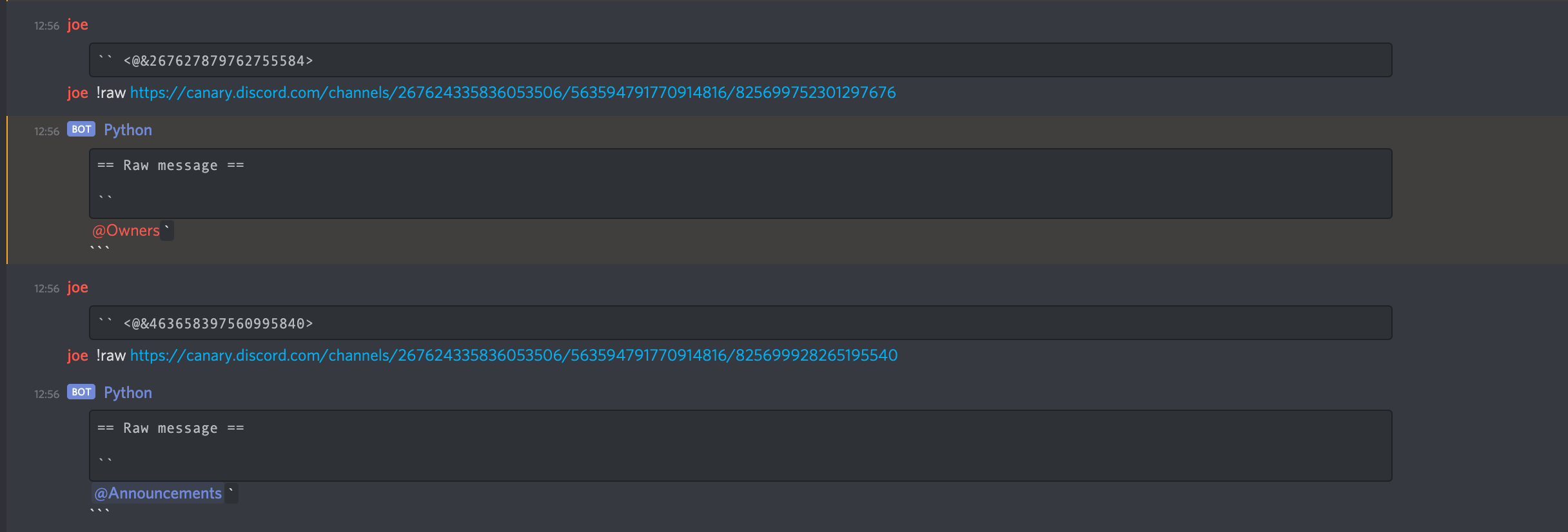 Filter bypass in !raw command, can make the bot @mention · Issue #1485 · python-discord/bot · GitHub