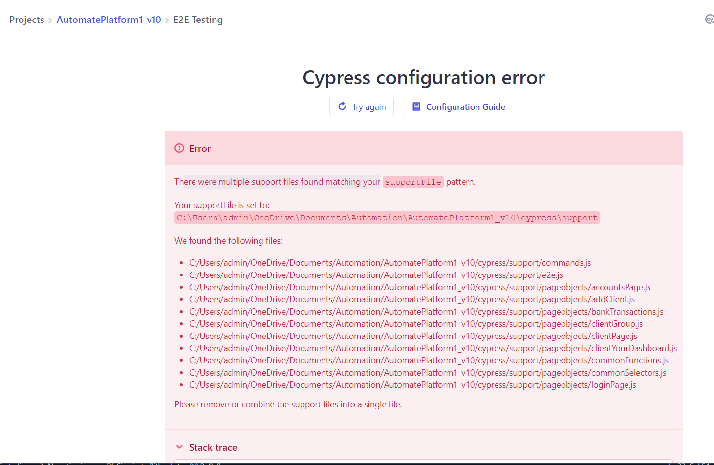 Cypress 10.0.3 does not support multiple support files · Issue #22161 · cypress-io/cypress · GitHub
