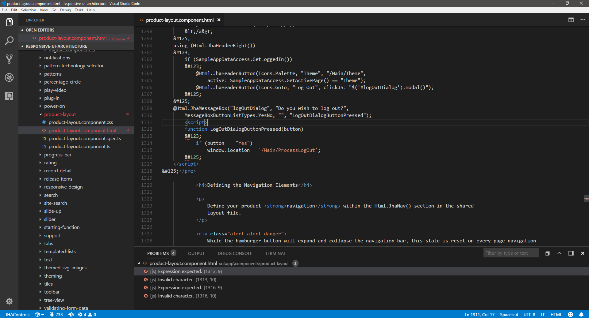 [html] VS Code flagging { and } in embedded script · Issue #47341 ...
