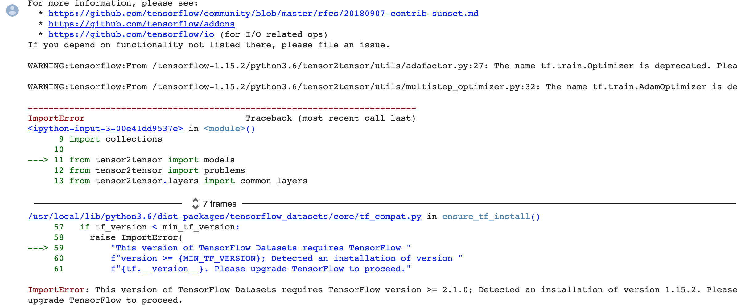 ipython notebook for tensor2tensor is not working · Issue #1758 · googlecolab/colabtools · GitHub
