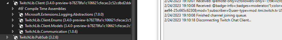 (Preview) TwitchChatClient & PubSub - requested disconnect, clients are reconnecting · Issue ...