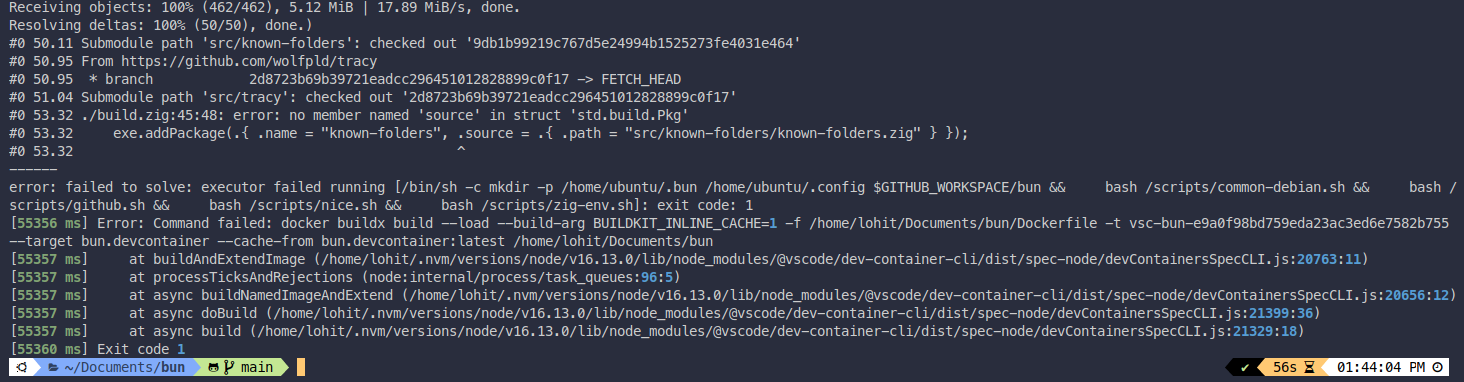 Repo Development Locally Running Zig Build Throwing Errors · Issue 4277