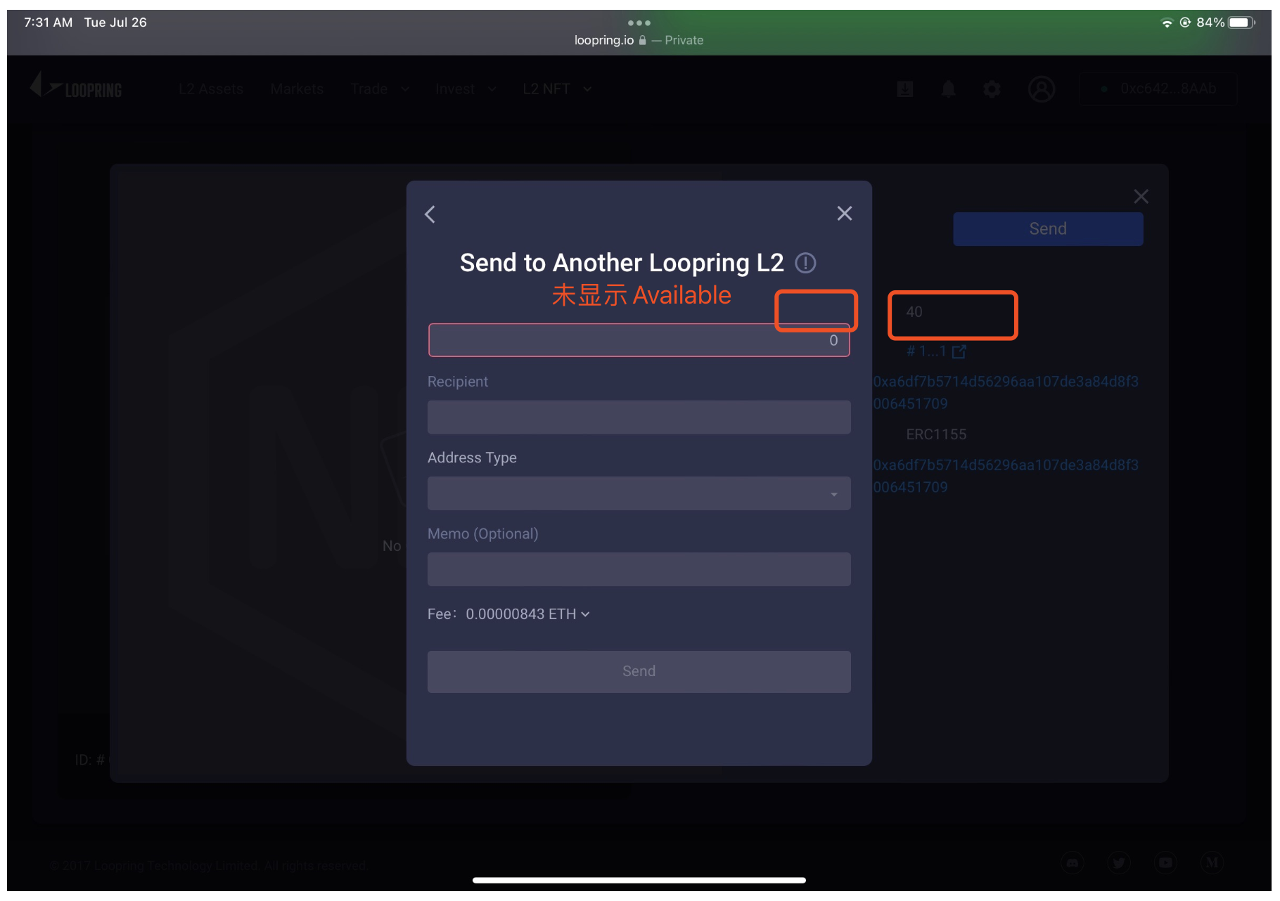 Cannot Send Any Or Transfer To Another L2 When Connected To · Issue 583 · Loopring