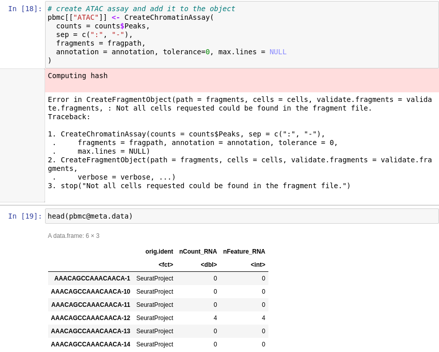 Not all cells could be found in the fragments file · Issue #1259 · stuart-lab/signac · GitHub