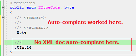 C# XML Doc Auto-completion Breaks For Enum Members · Issue #54448 · dotnet/roslyn · GitHub