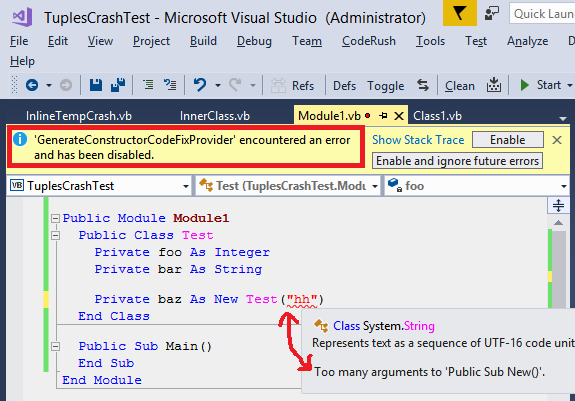 VB: GenerateConstructorCodeFixProvider should not crash when code has ...