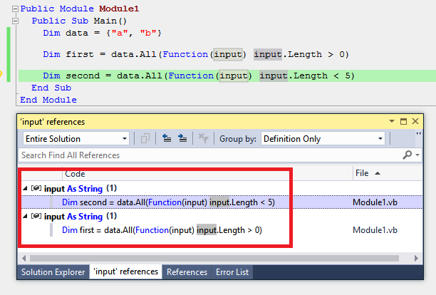 Vb Parameters With Same Name In Unrelated Lambda Functions Are Treated As If They Were The Same 