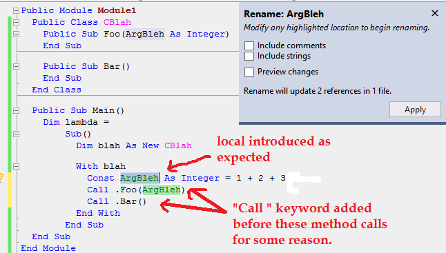 Vb Introduce Local Refactoring Should Not Add The Call Keyword To Method Calls · Issue 6181