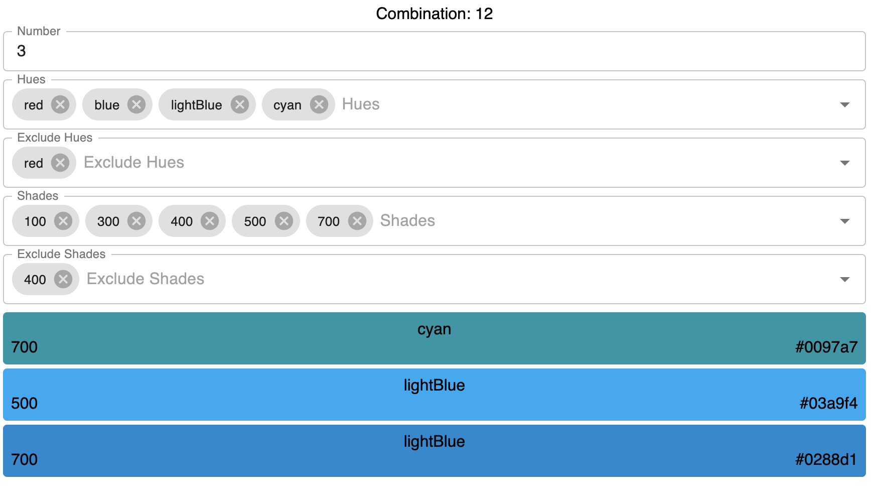 Generator random color from the table of material design palette ...
