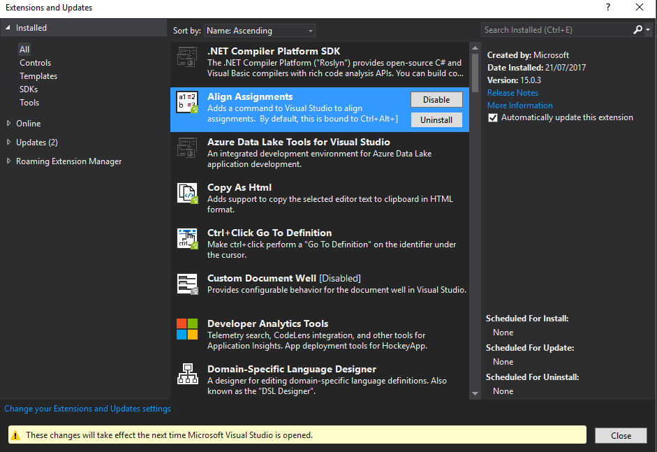 Align Assigments not working in vs2017 v15.2 and vs2017 15.3 preview 4.0 in a C# file · Issue ...