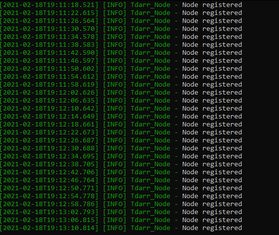 Tdarr_Node displays "Node registered" every 4 seconds and never ...