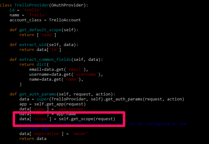 Trello Invalid scope When scope is list in url · Issue #2378 · pennersr/django-allauth · GitHub