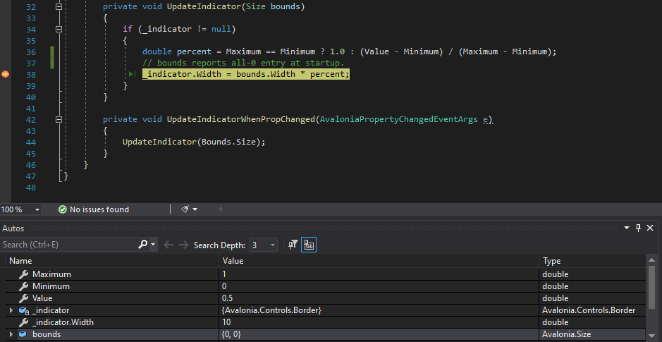 The Bounds property for RangeBase (templated control?) is {0,0} at ...
