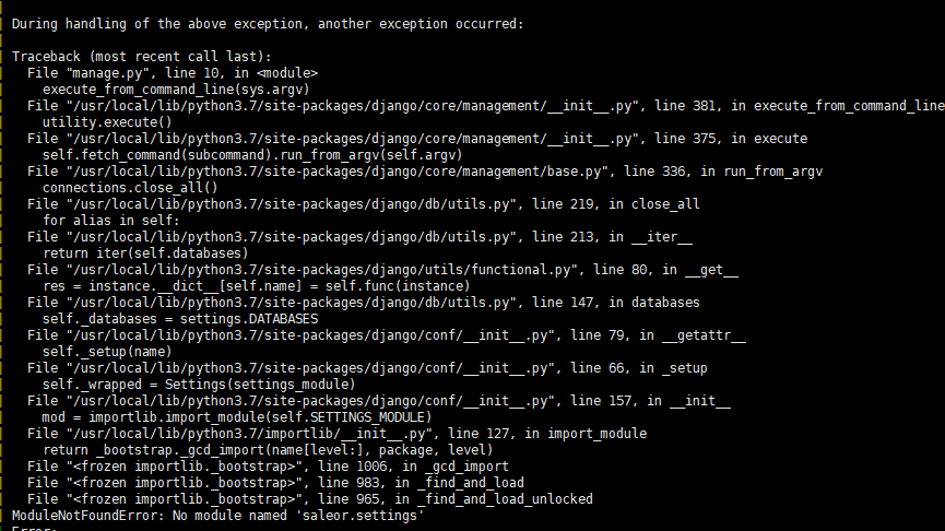 [bug] ModuleNotFoundError: No module named 'saleor.settings' · Issue #4323 · saleor/saleor · GitHub